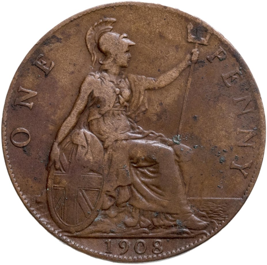 Монета Великобритания 1 пенни (penny) 1908 стоимостью 427 руб.
