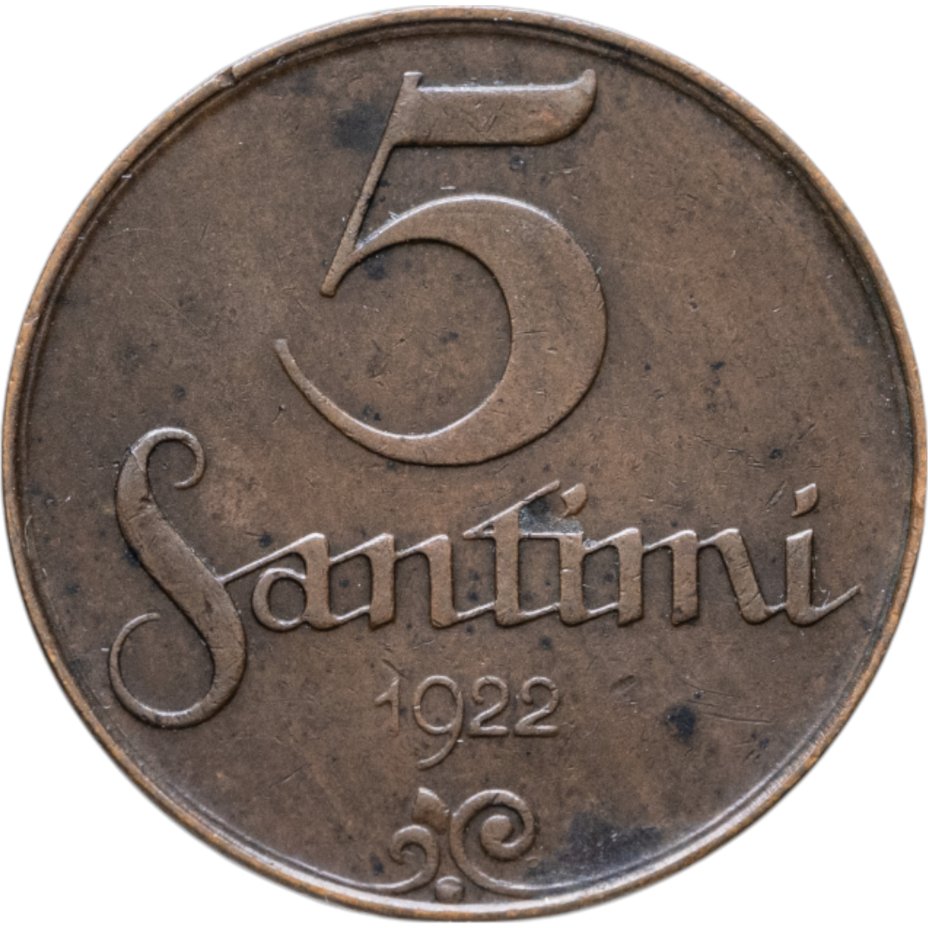 Монета Латвия 5 сантимов (santimi) 1922 стоимостью 513 руб.