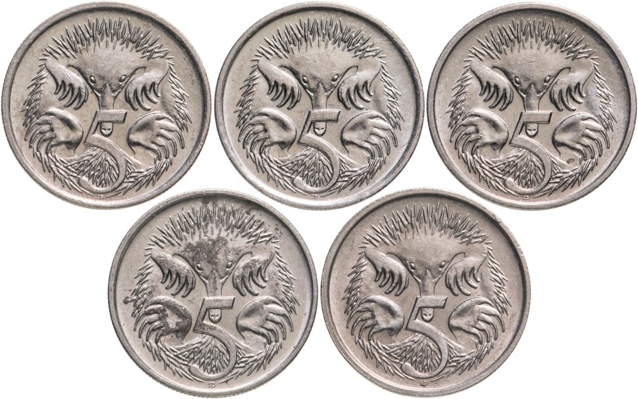Австралия набор из 5 монет 5 центов (cents) 1989-1994 стоимостью 371 руб.