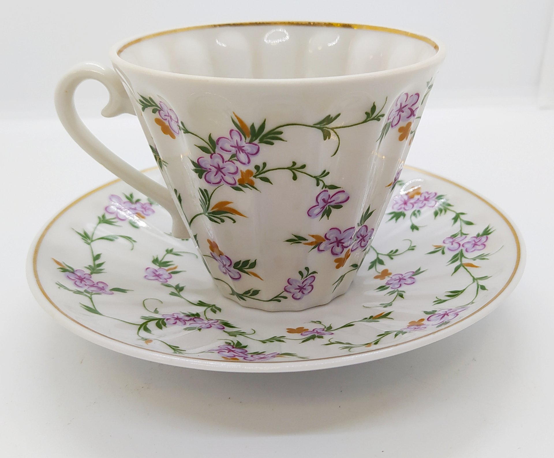 Пара чайная "Цветущие веточки" (форма "Лучистая"), фарфор, деколь ...