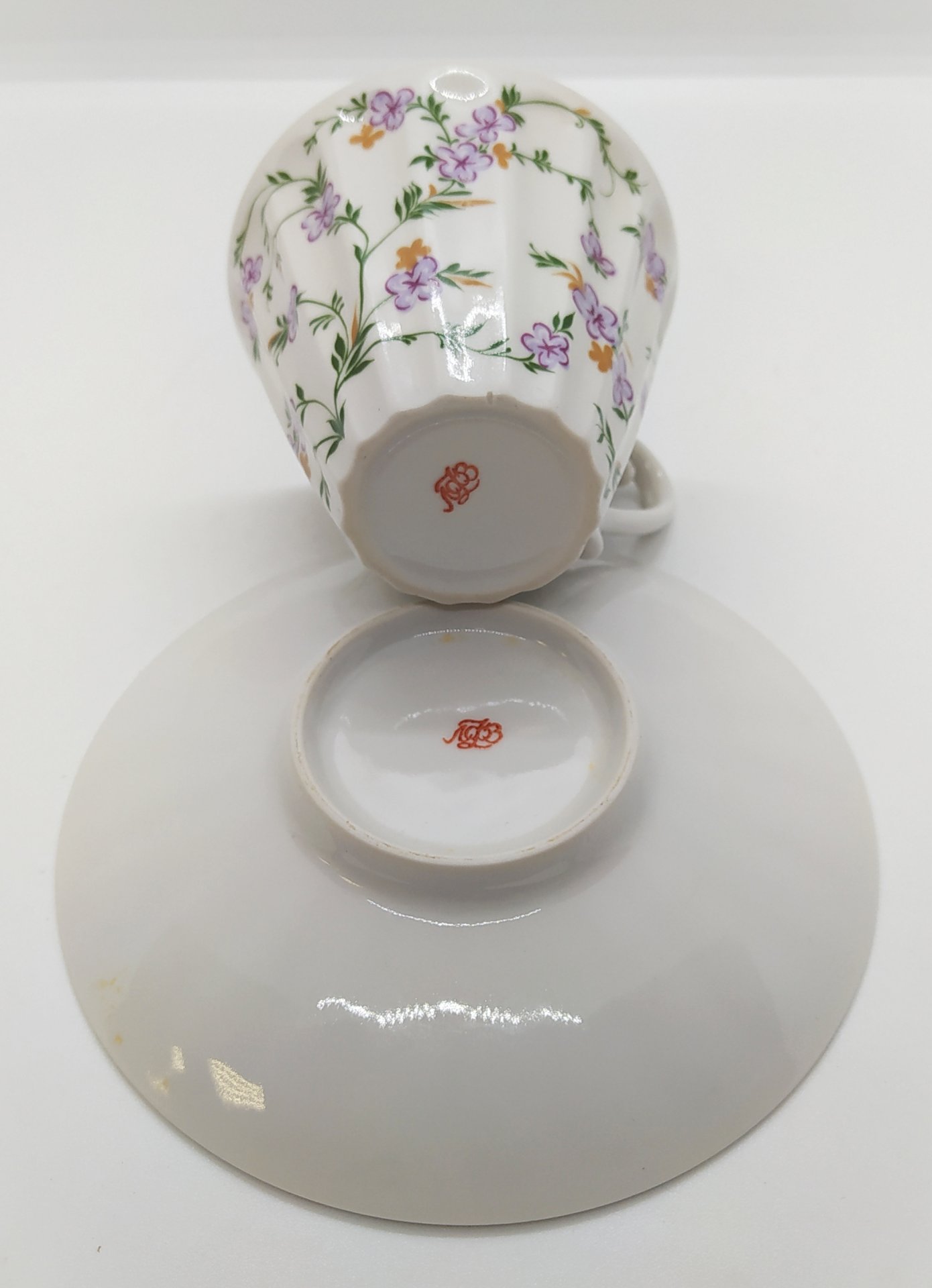 Пара чайная "Цветущие веточки" (форма "Лучистая"), фарфор, деколь ...