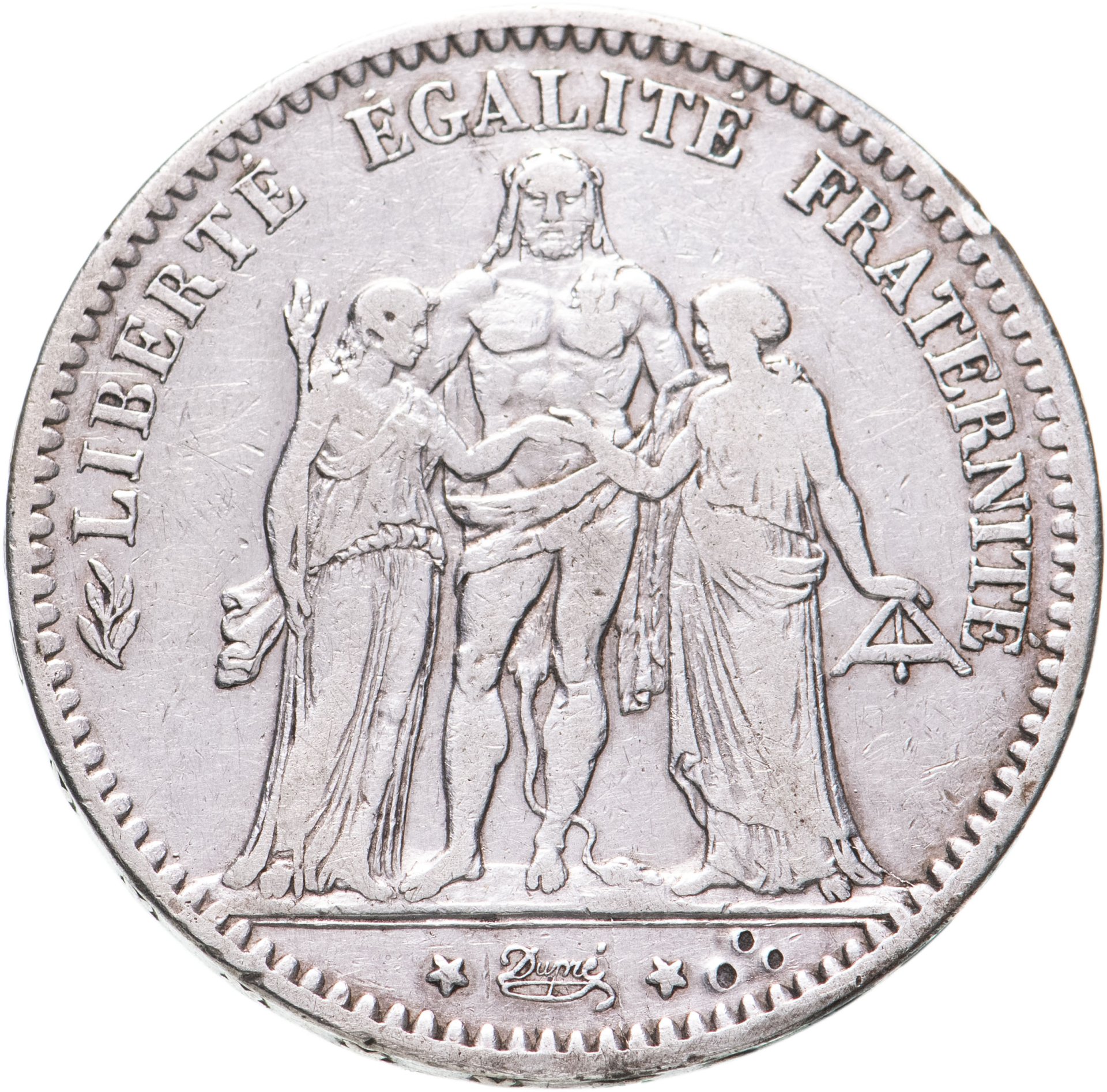 Монета Франция 5 франков (francs) 1876 Геркулес "A" - Париж стоимостью ...