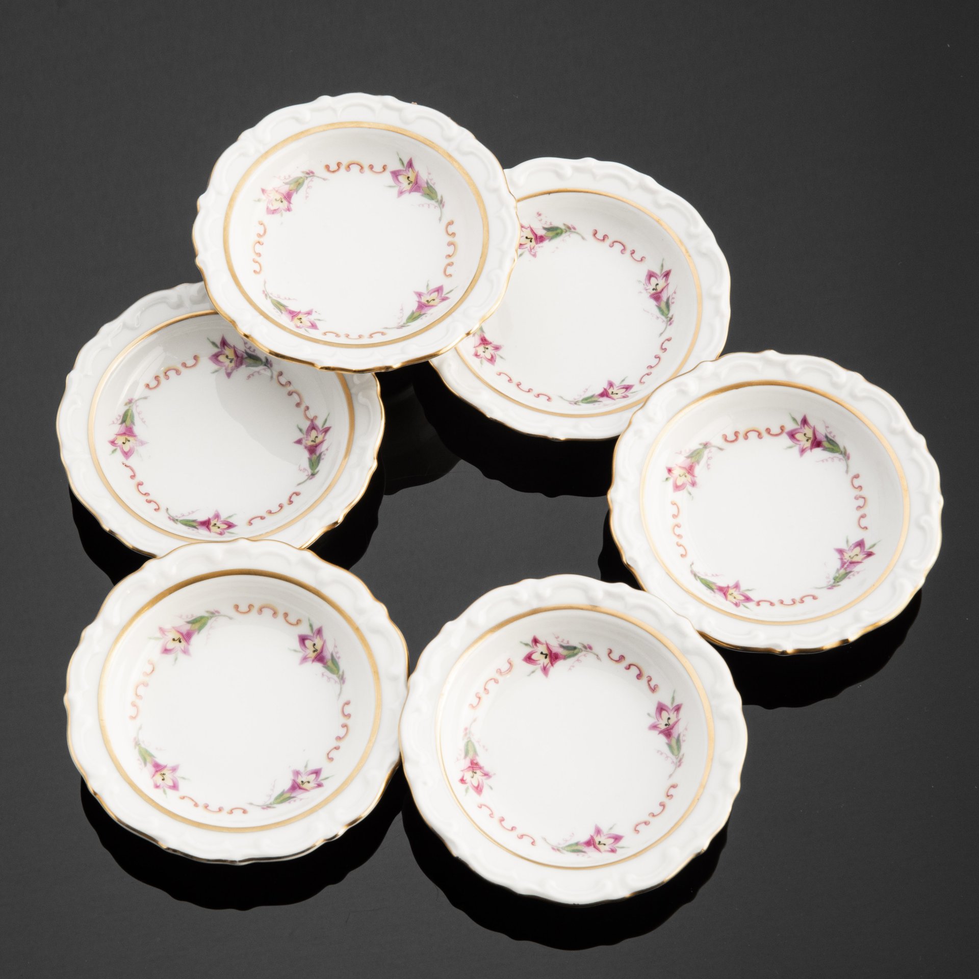 Набор из 6 розеток с цветочным декором, фарфор, деколь, золочение, Kahla, Германия, 1937-1957 гг ...