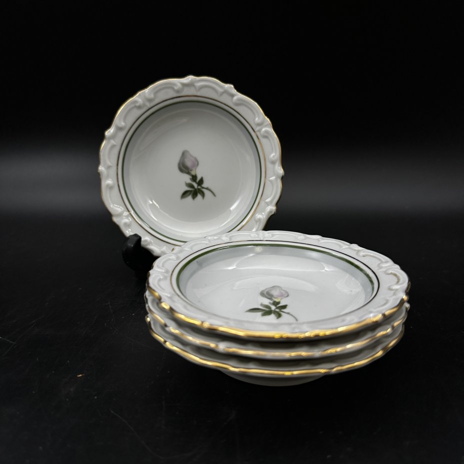 Набор из 4-х розеток с цветочным декором, фарфор, золочение, деколь, Kahla, Германия, 1950-1980 ...