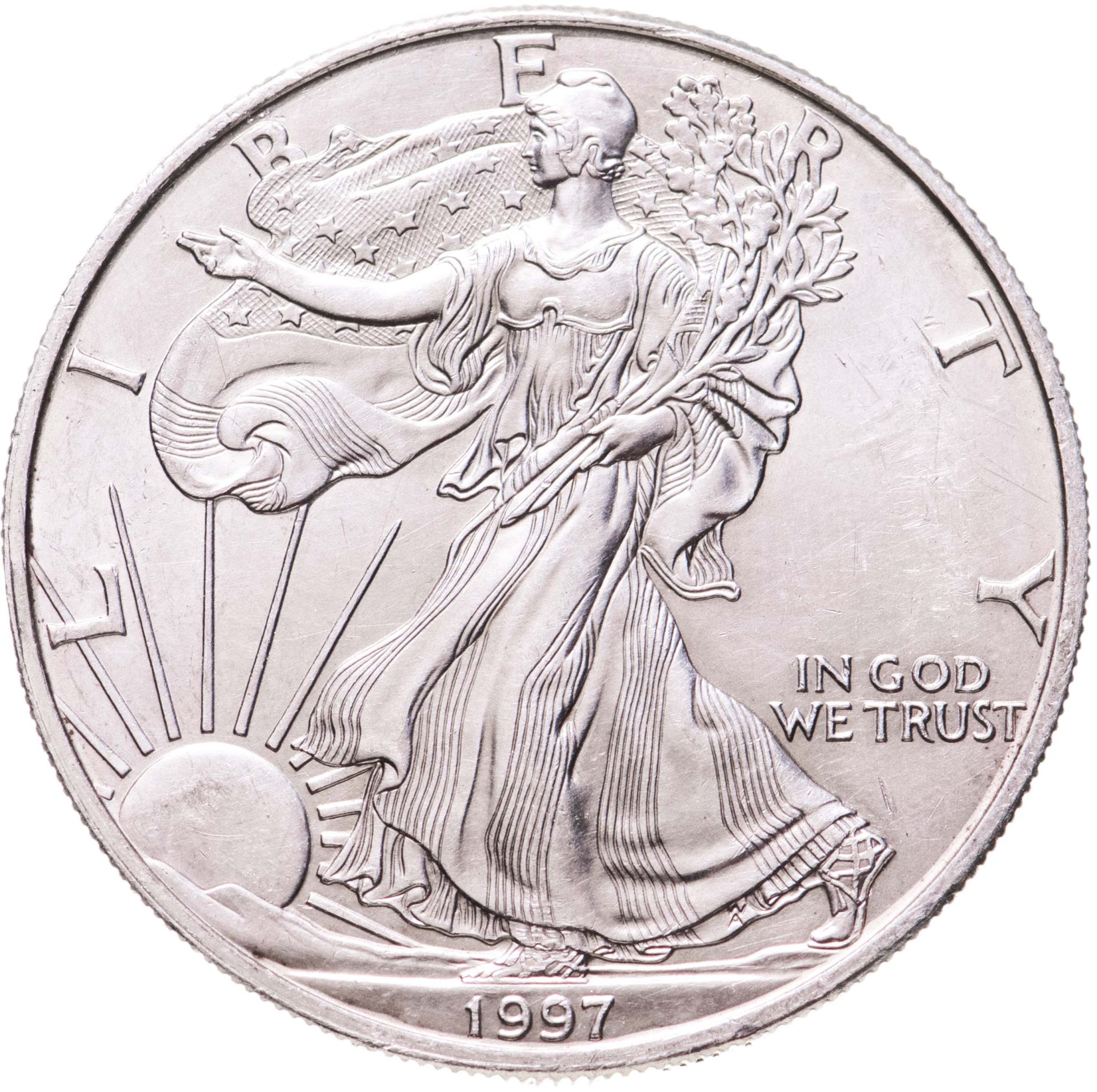 Монета США 1 доллар (dollar) 1997 Американский серебряный орёл ...