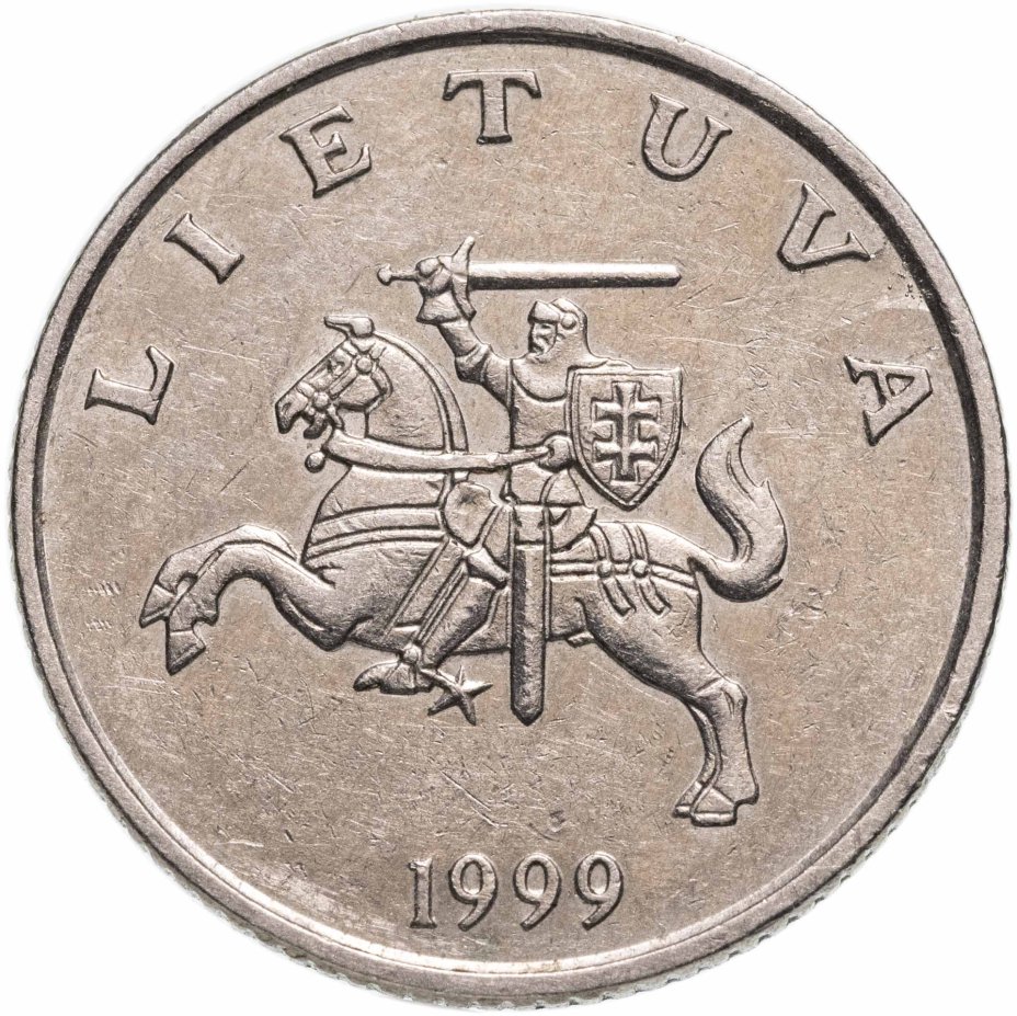 Монета Литва 1 лит 1999 стоимостью 250 руб.