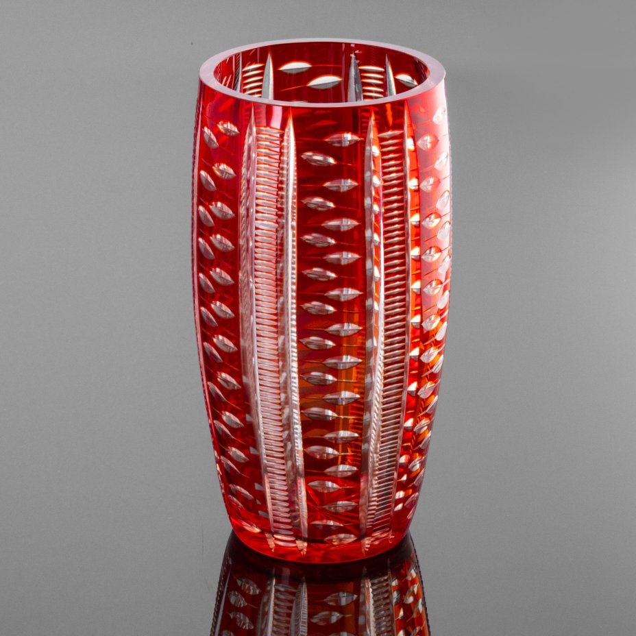 Ваза "Листики", рубиновое стекло, алмазная грань, Стекольный завод ...