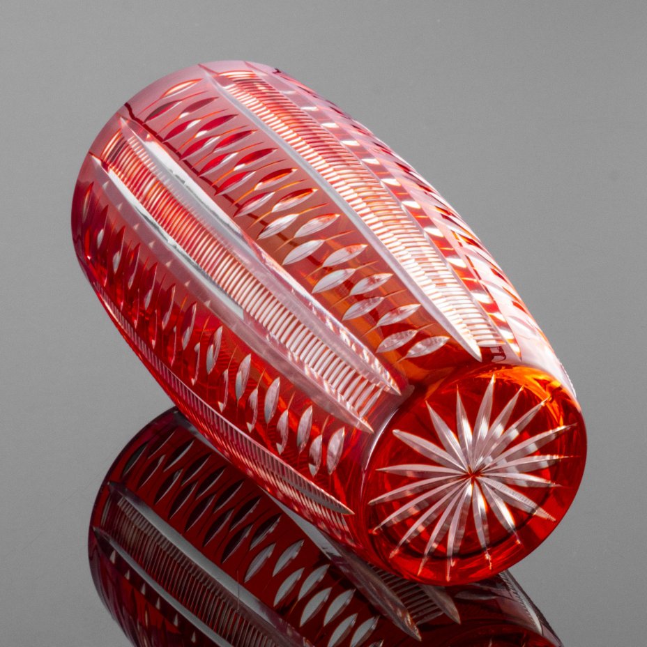 Ваза "Листики", рубиновое стекло, алмазная грань, Стекольный завод ...