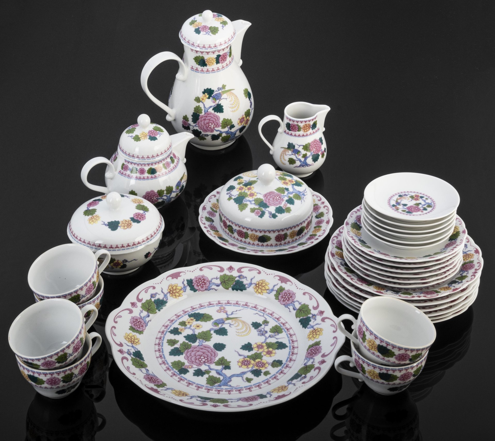 Сервиз чайно-кофейный "Райские птицы" на 6 персон (30 предметов), фарфор, деколь, Kahla, ГДР ...