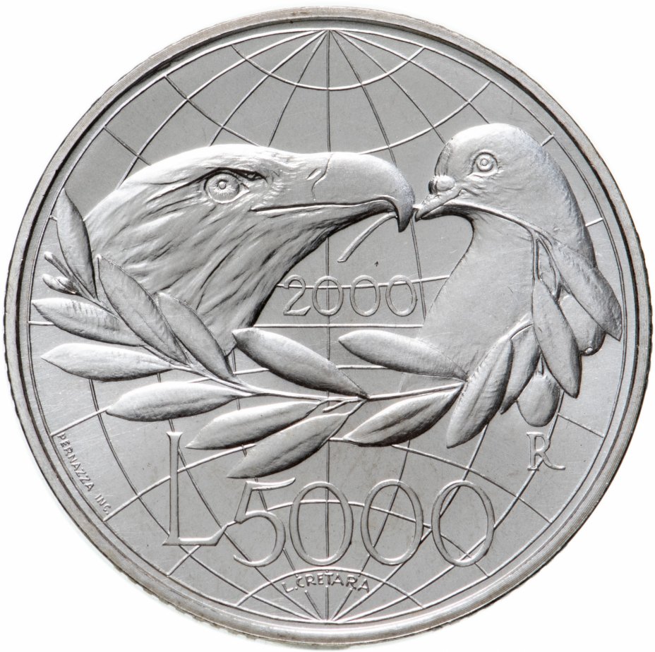 Монета Сан-Марино 5000 лир (lire) 2000 Мир стоимостью 2889 руб.