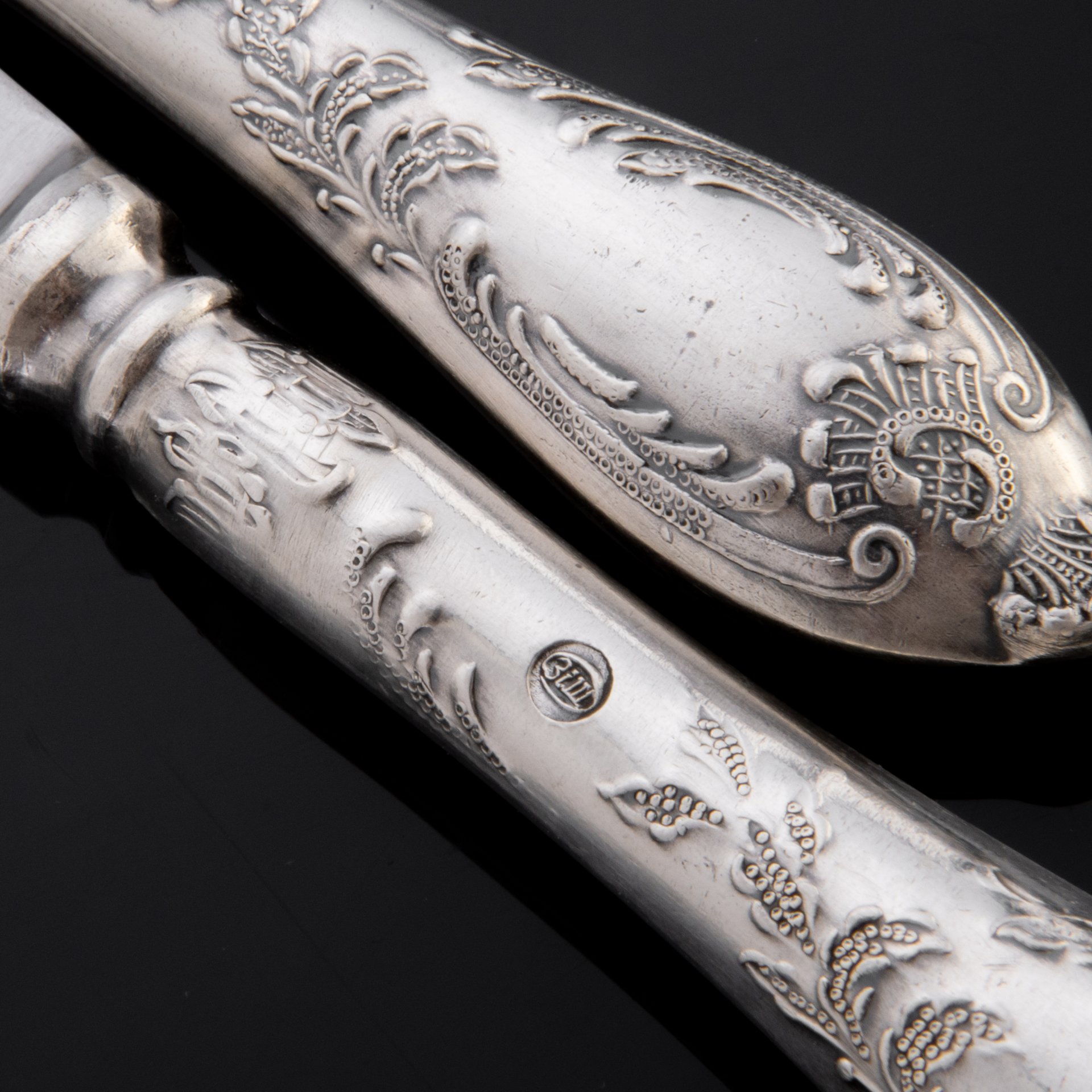 Набор десертных ножей с растительным декором на 3 персоны, мельхиор ...