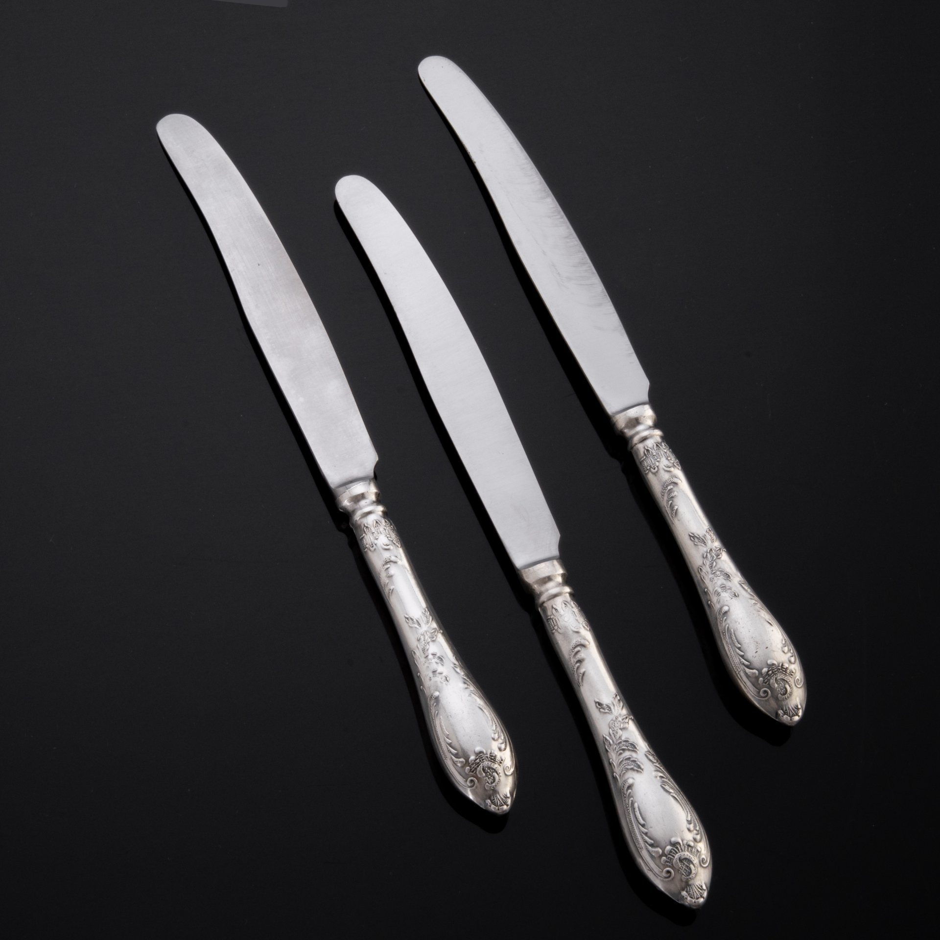 Набор десертных ножей с растительным декором на 3 персоны, мельхиор ...
