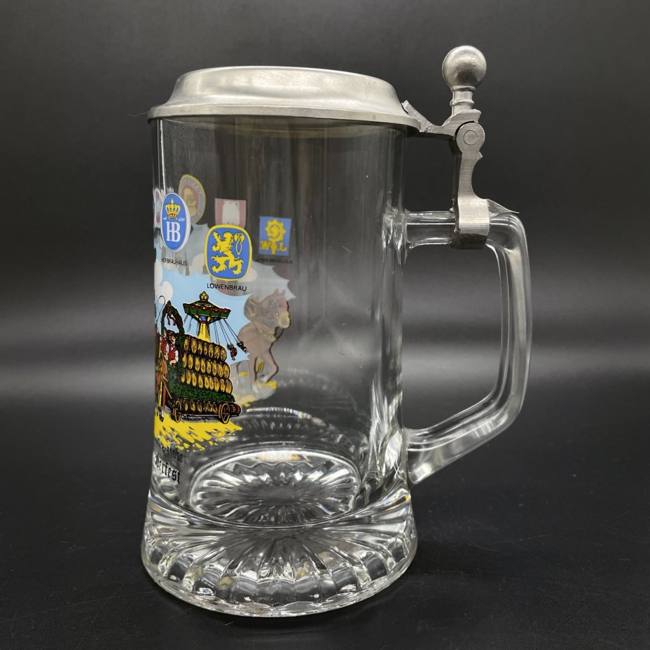 Кружка пивная с крышкой "Gruss vom Oktoberfest", стекло, металл ...