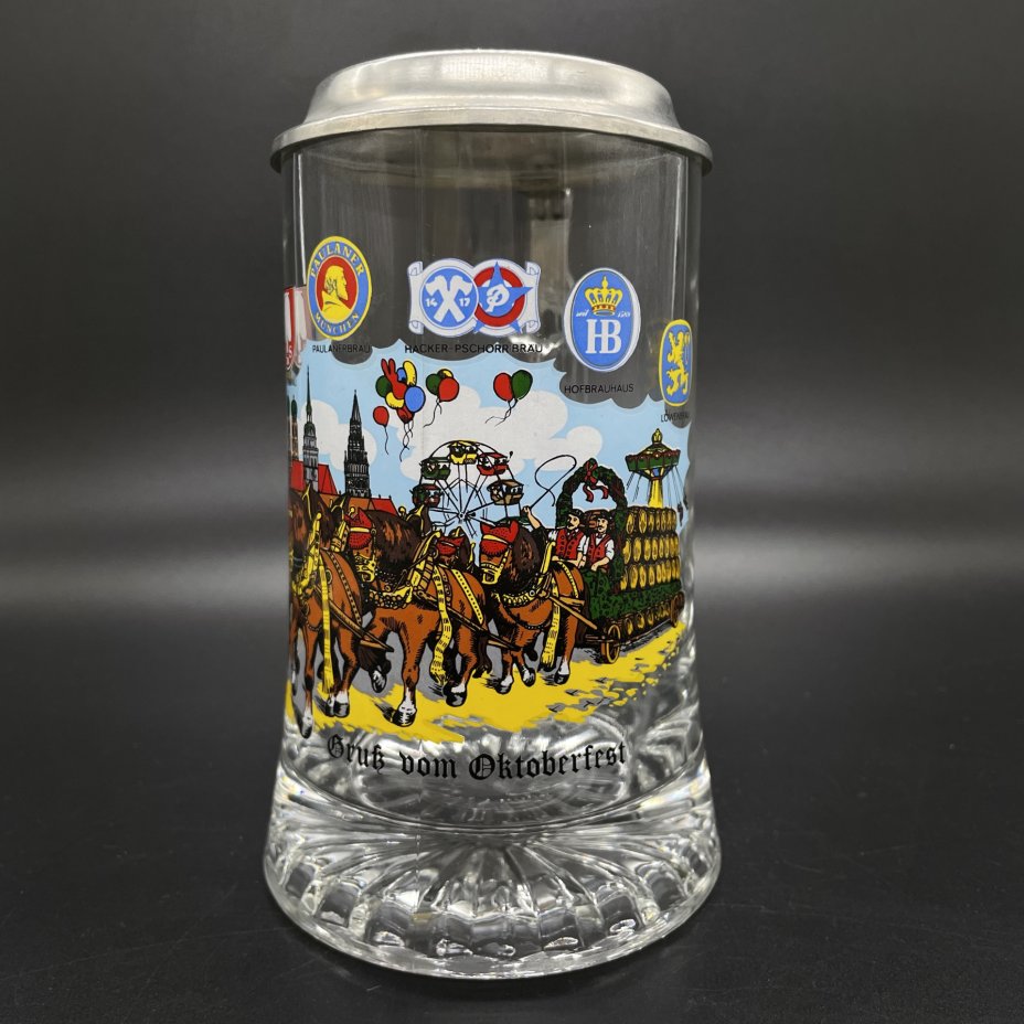 Кружка пивная с крышкой "Gruss vom Oktoberfest", стекло, металл ...