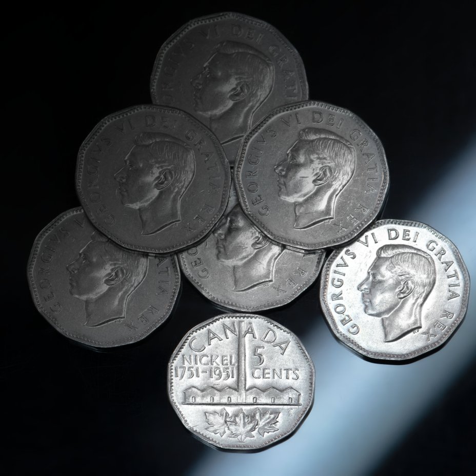 Монета Канада 5 центов (cents) 1951 200 лет с момента открытия никеля ...