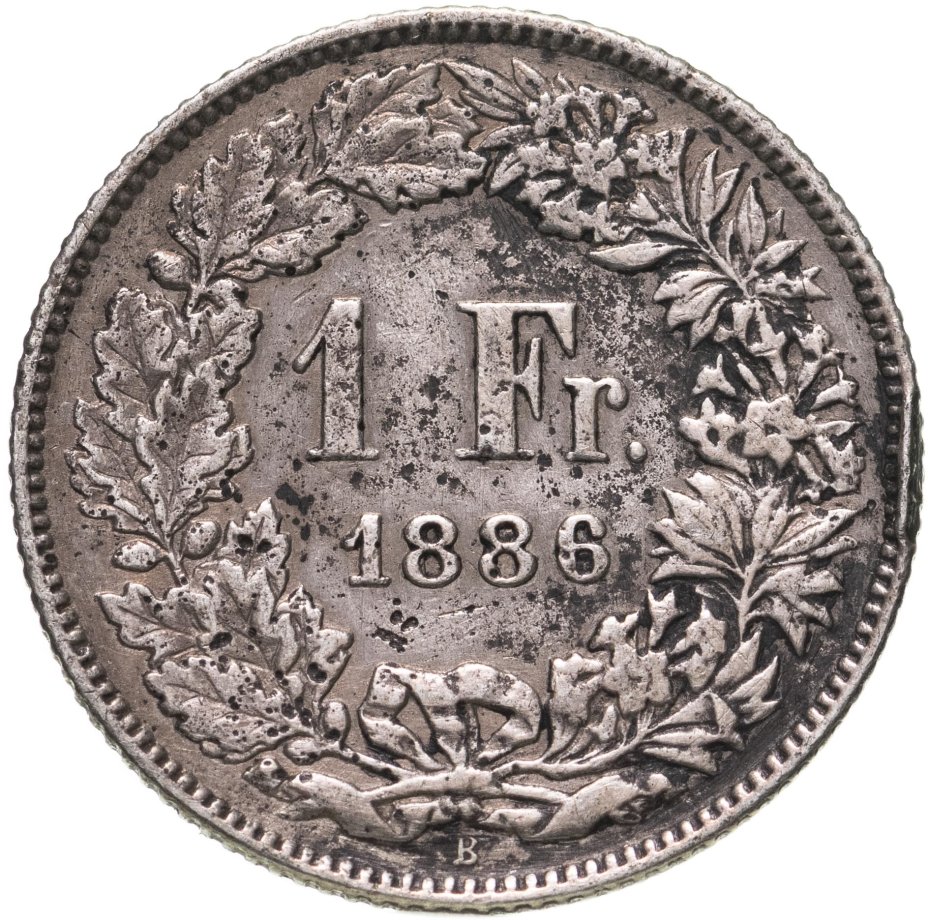 Монета Швейцария 1 франк (franc) 1886 стоимостью 850 руб.