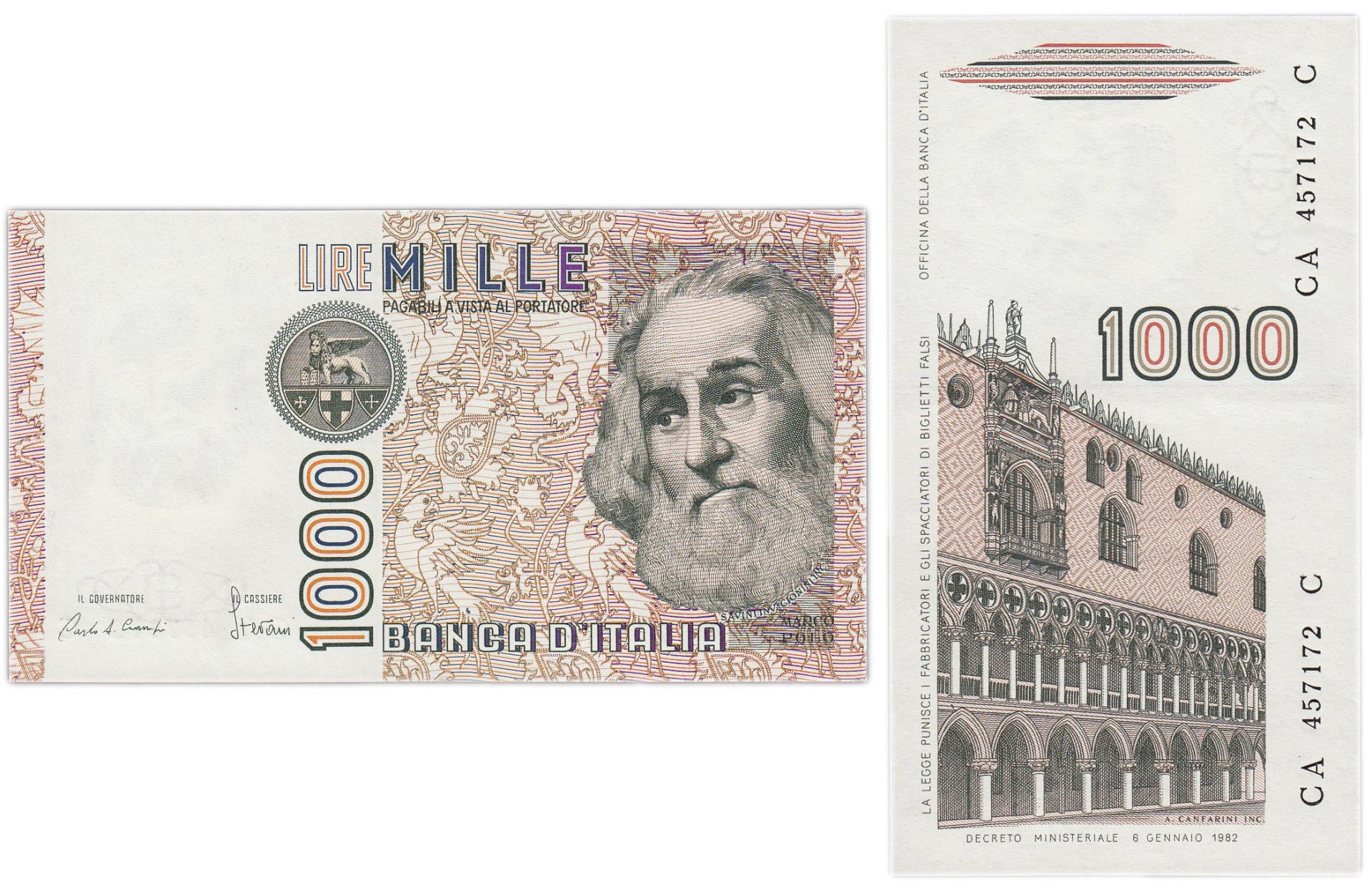 Банкнота Италия 1000 лир 1982 стоимостью 566 руб.