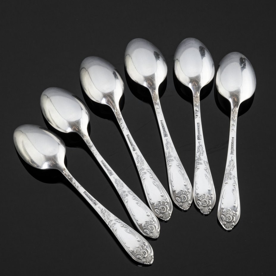 Набор из шести чайных ложек с растительным декором, мНЦ (медь-никель ...