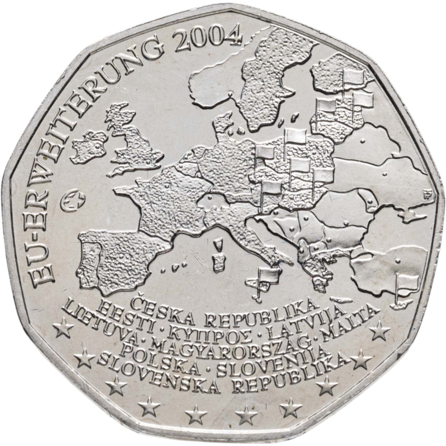 Монета Австрия 5 евро 2004 "Расширение Евросоюза" стоимостью 2650 руб.