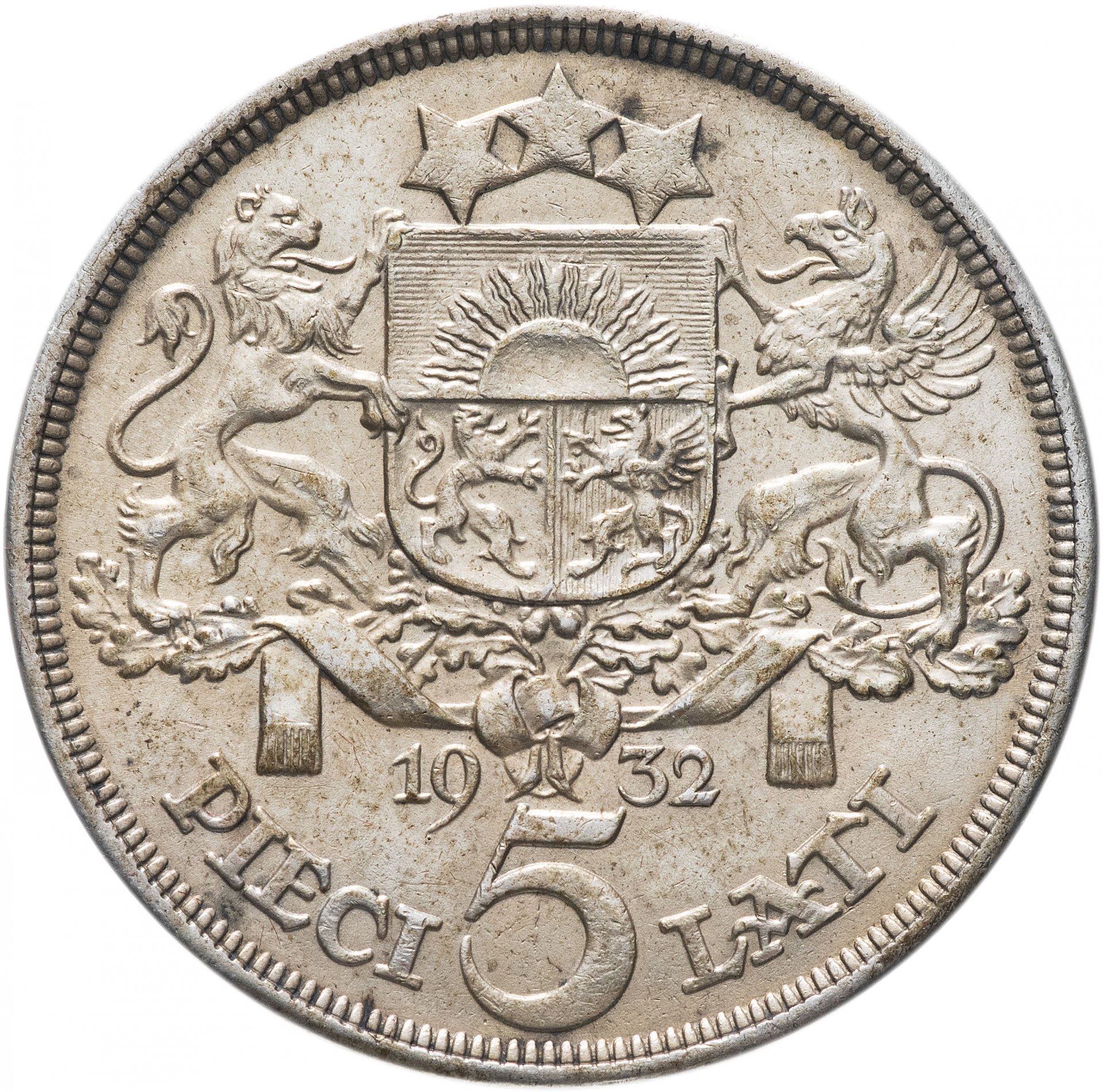 Монета Латвия 5 латов (lati) 1932 стоимостью 1576 руб.