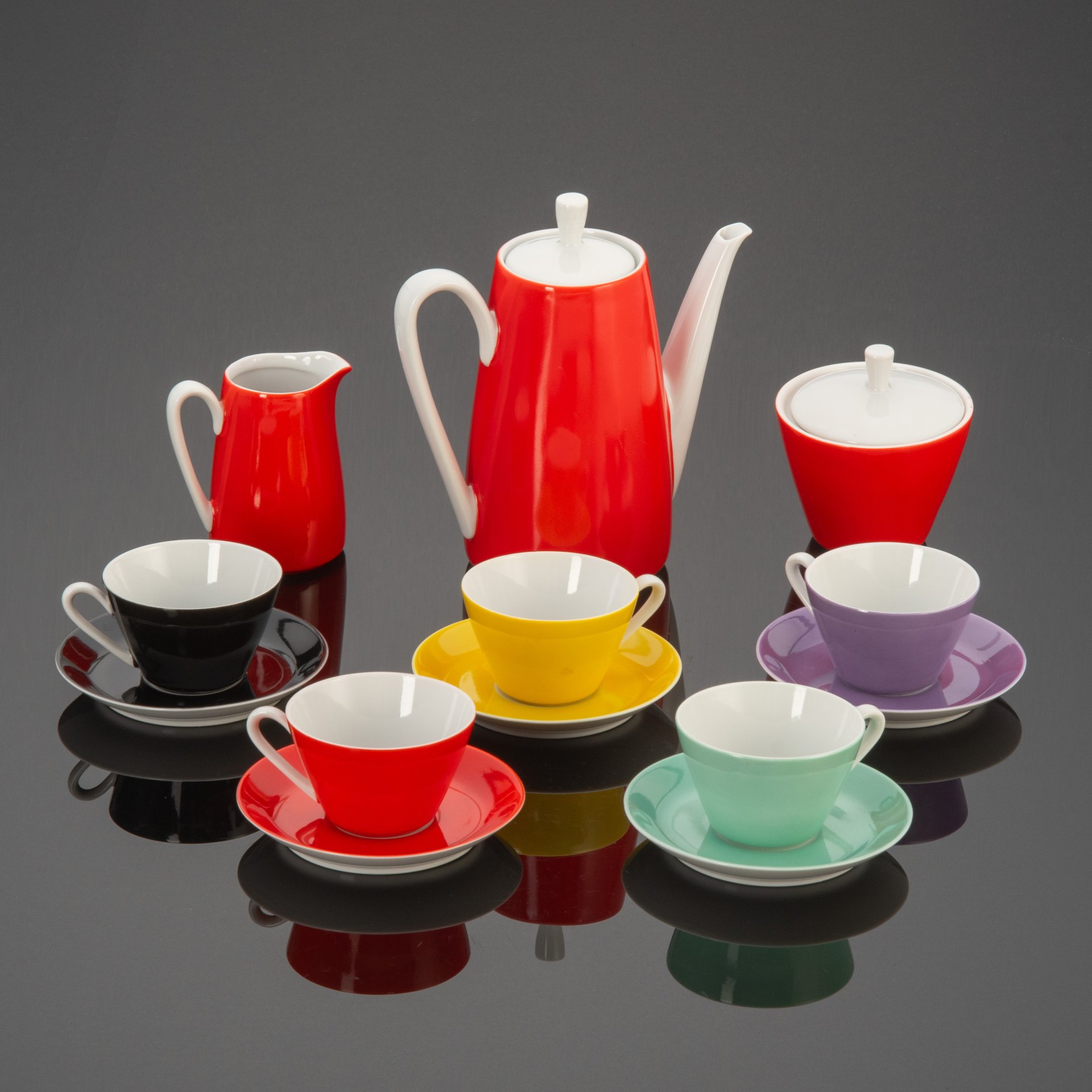 Сервиз кофейный c разноцветными парами на 5 персон (13 предметов), фарфор, крытье, Kahla ...