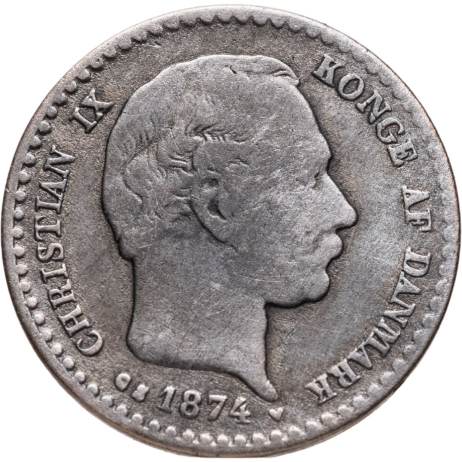 Монета Дания 10 эре (ore) 1874 стоимостью 850 руб.