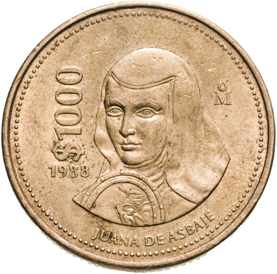 Монета Мексика 1000 песо (pesos) 1988 стоимостью 500 руб.