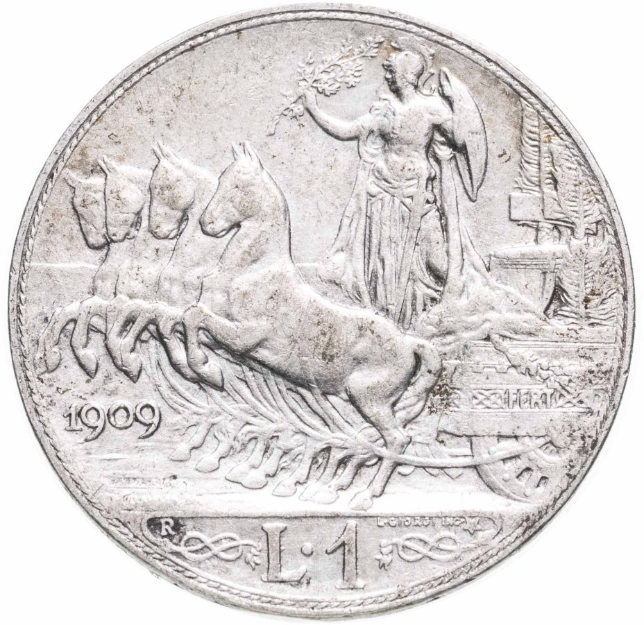 Монета Италия 1 лира 1909 стоимостью 3100 руб.