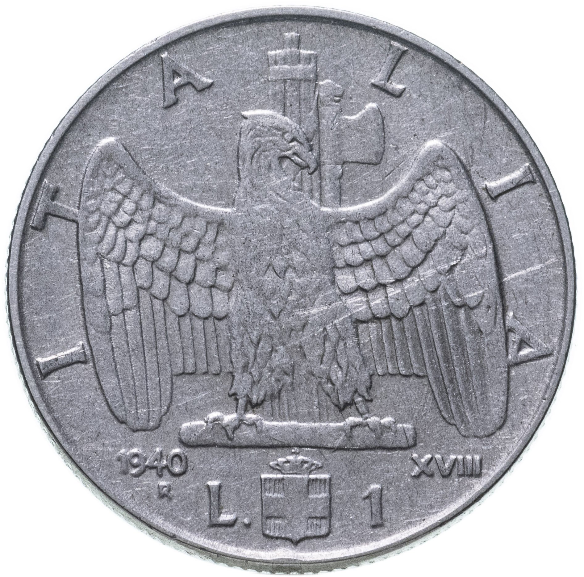 Монета Италия 1 лира 1940 стоимостью 350 руб.