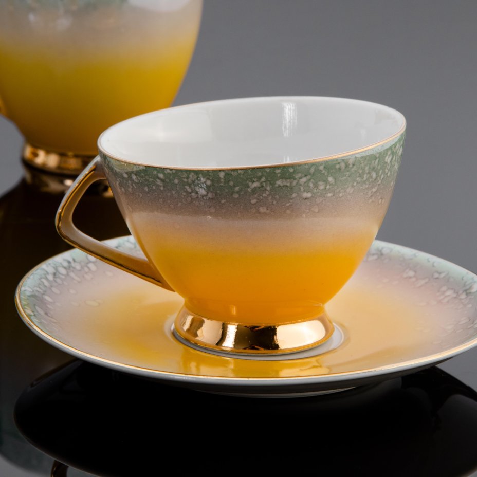 Кофейный сервиз на 4 персоны зеленовато-желтого цвета (11 предметов ...