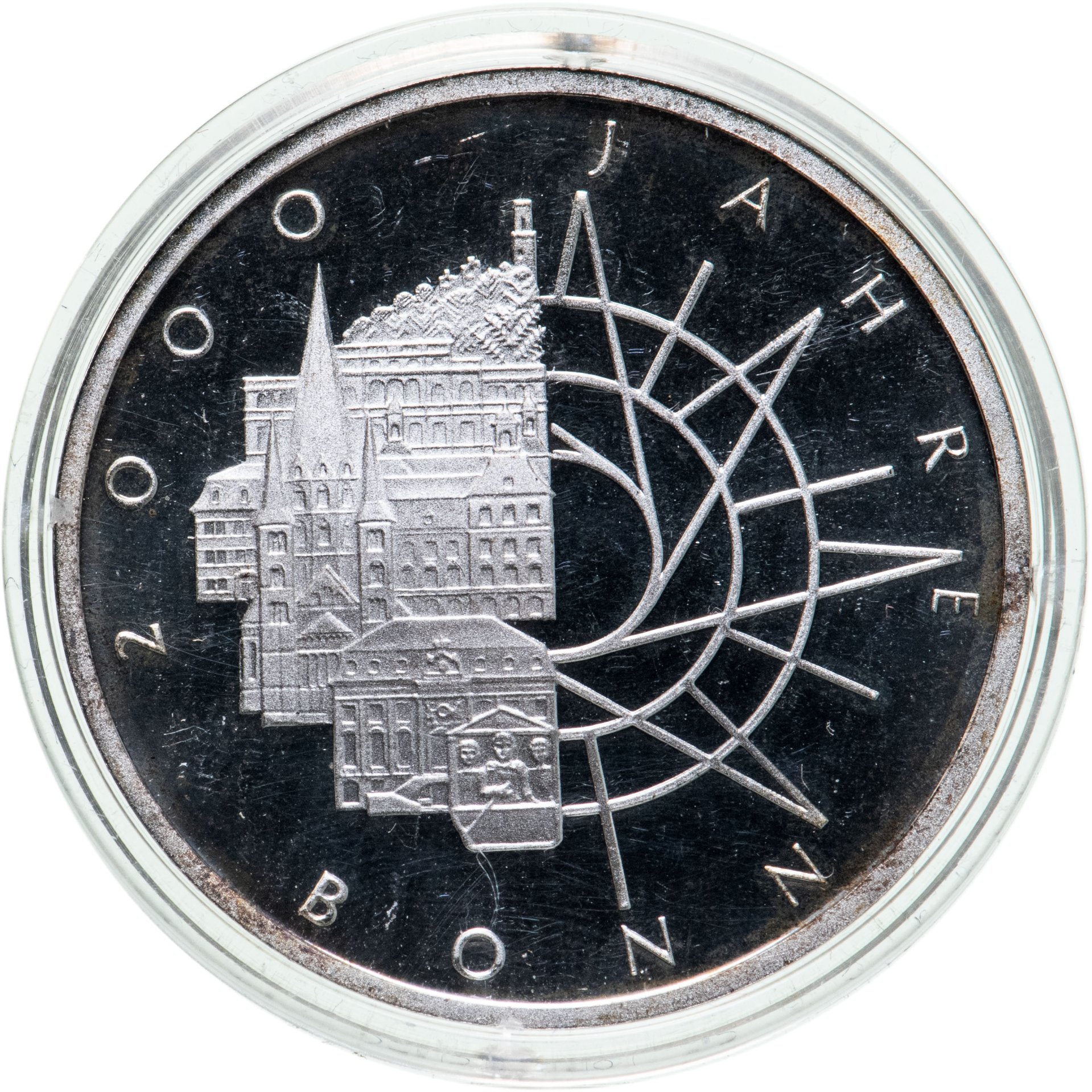 Монета Германия 10 марок 1989 "2000 лет городу Бонн" стоимостью 2150 руб.