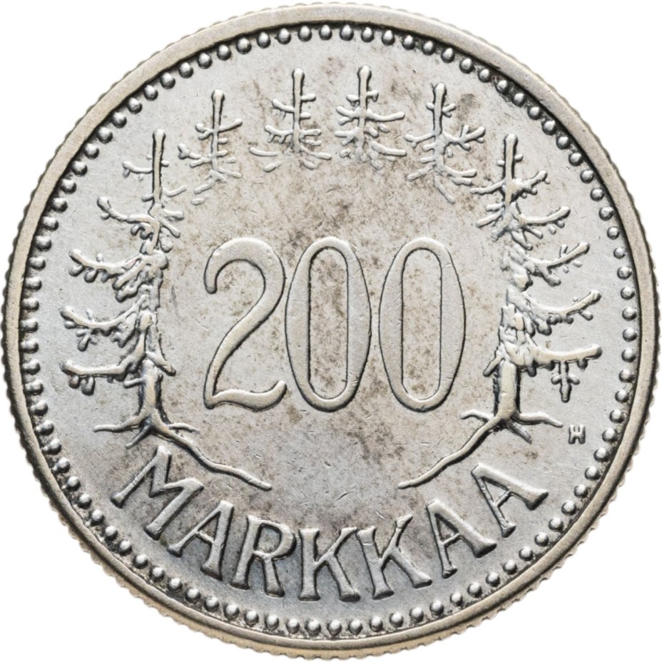 Монета Финляндия 200 марок (markkaa) 1957 стоимостью 1260 руб.