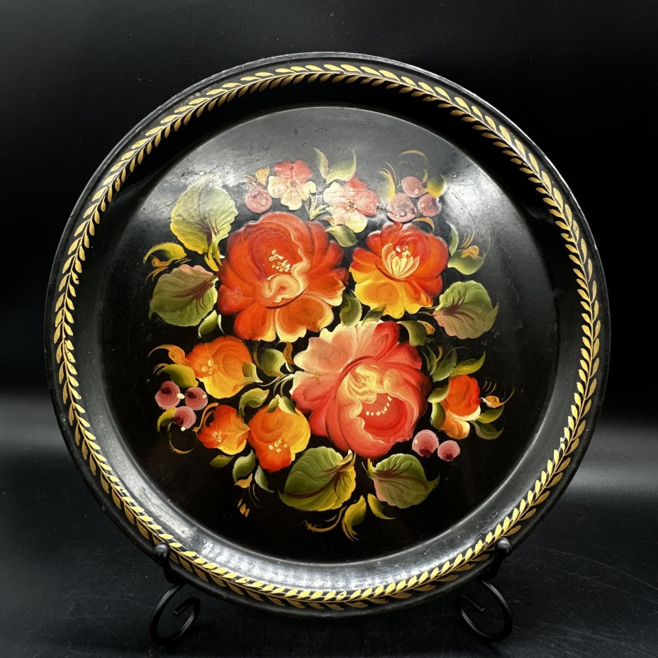 Поднос расписной, тагильская роспись, металл, эмаль, Тагильский поднос ...