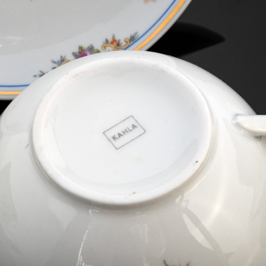 Набор чайных пар на 5 персон, украшенных изображением цветов, фарфор, деколь, золочение, Kahla ...