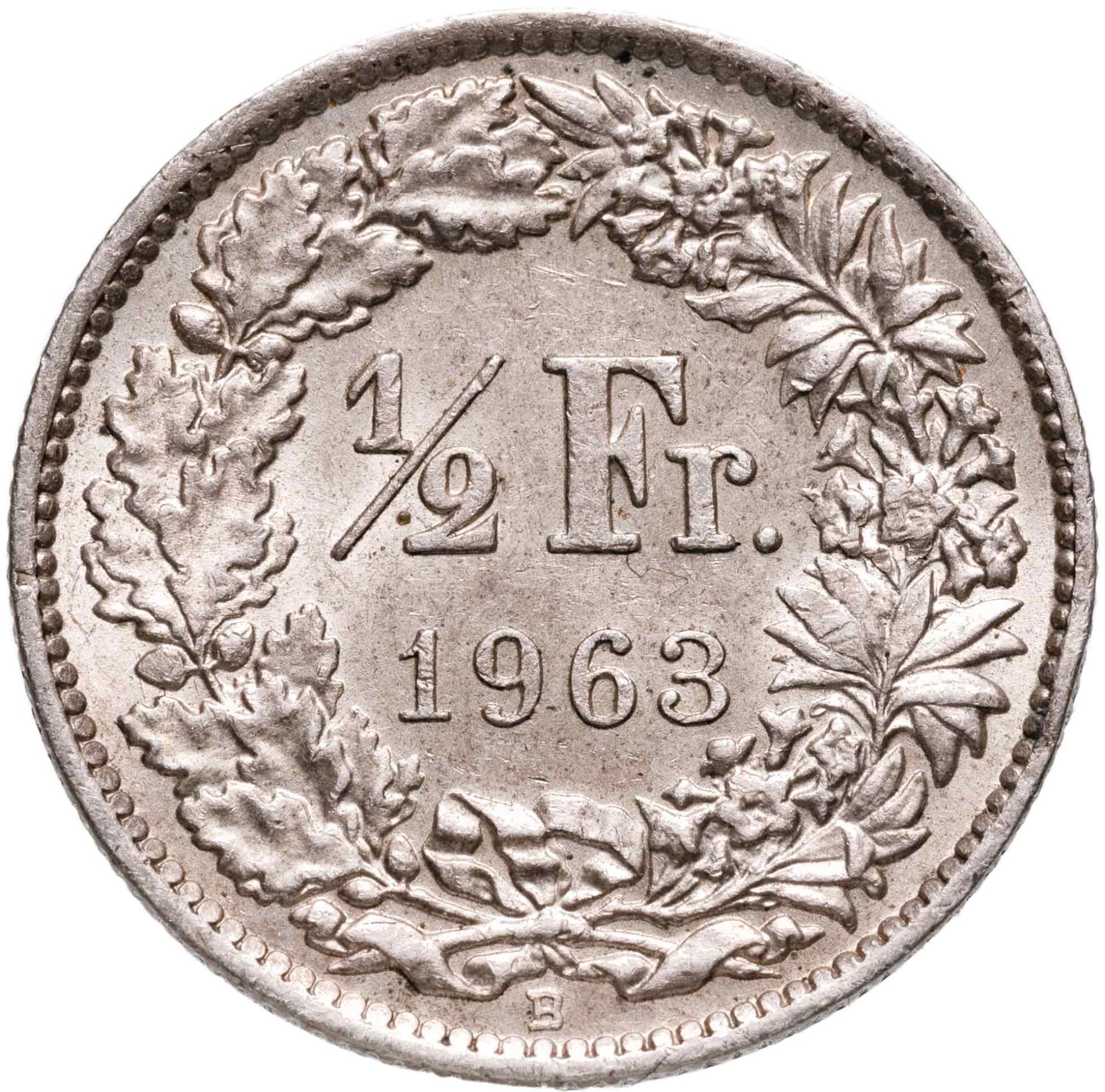 Монета Швейцария 1/2 франка 1896-1968 стоимостью 732 руб.