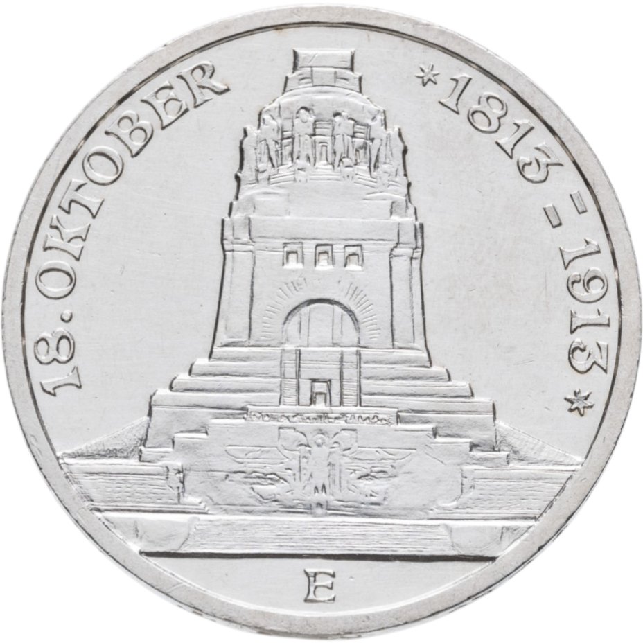 Монета германская империя, королевство Саксония 3 марки (mark) 1913 E ...