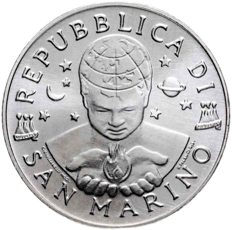 Монета Сан-Марино 5000 лир (lire) 2000 "Мир" стоимостью 4040 руб.