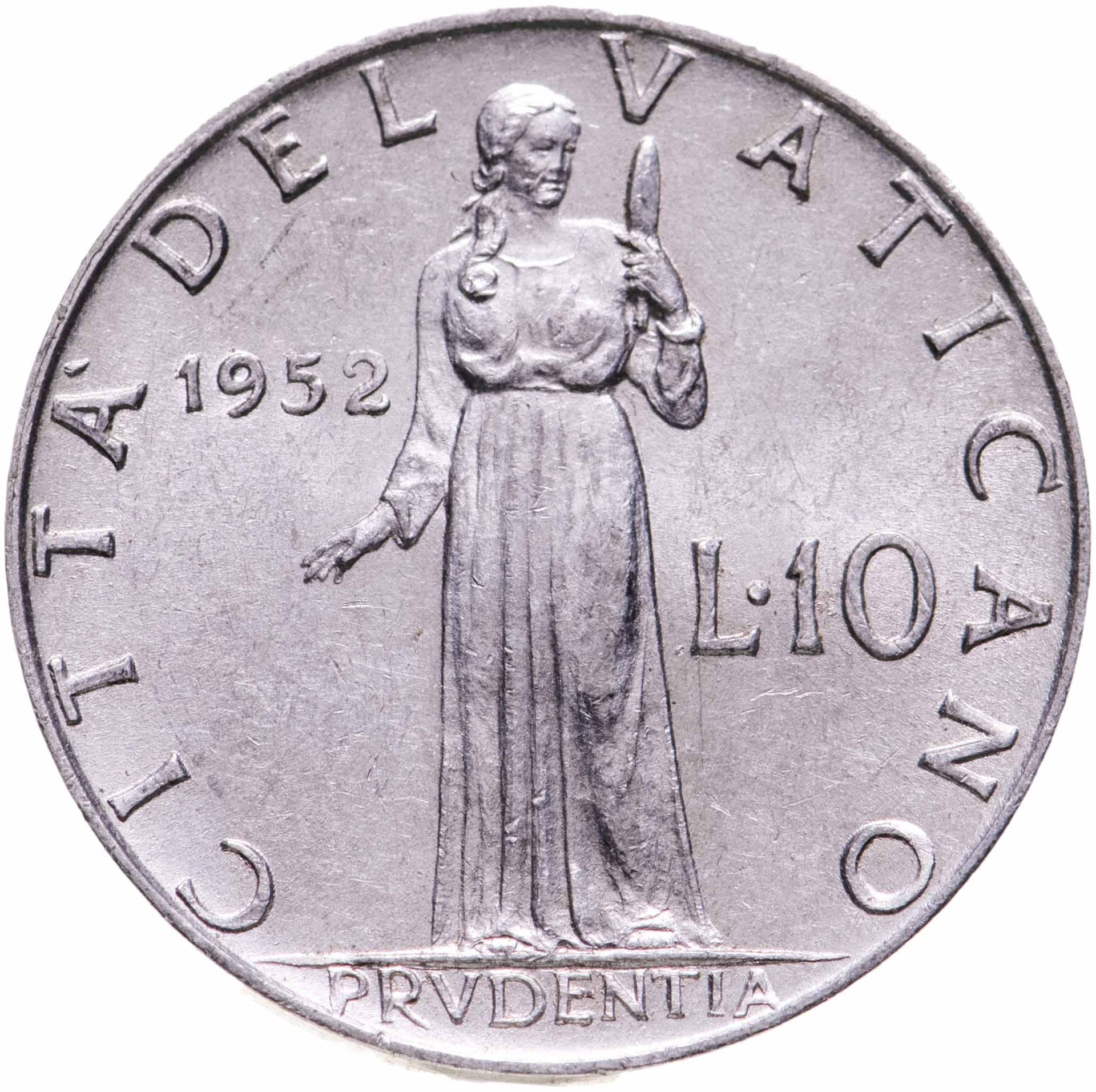 Монета Ватикан 10 лир (lire) 1952 стоимостью 466 руб.