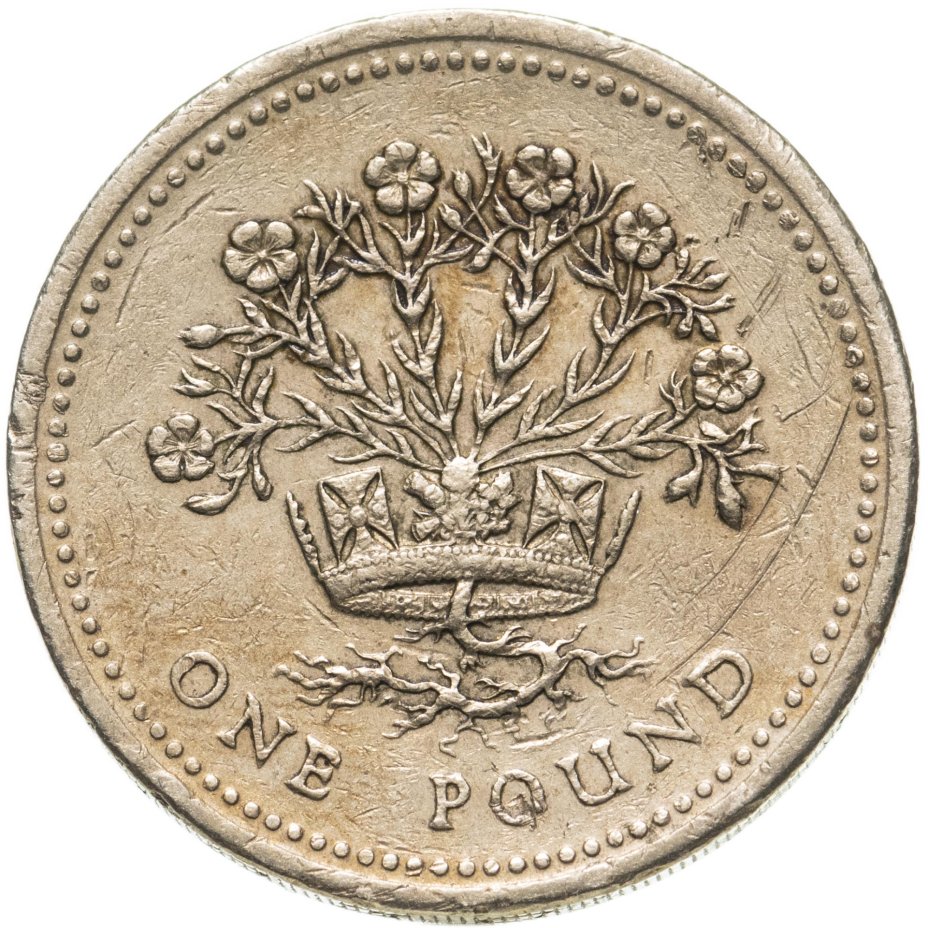 Монета Великобритания 1 фунт (pound) 1991 стоимостью 500 руб.