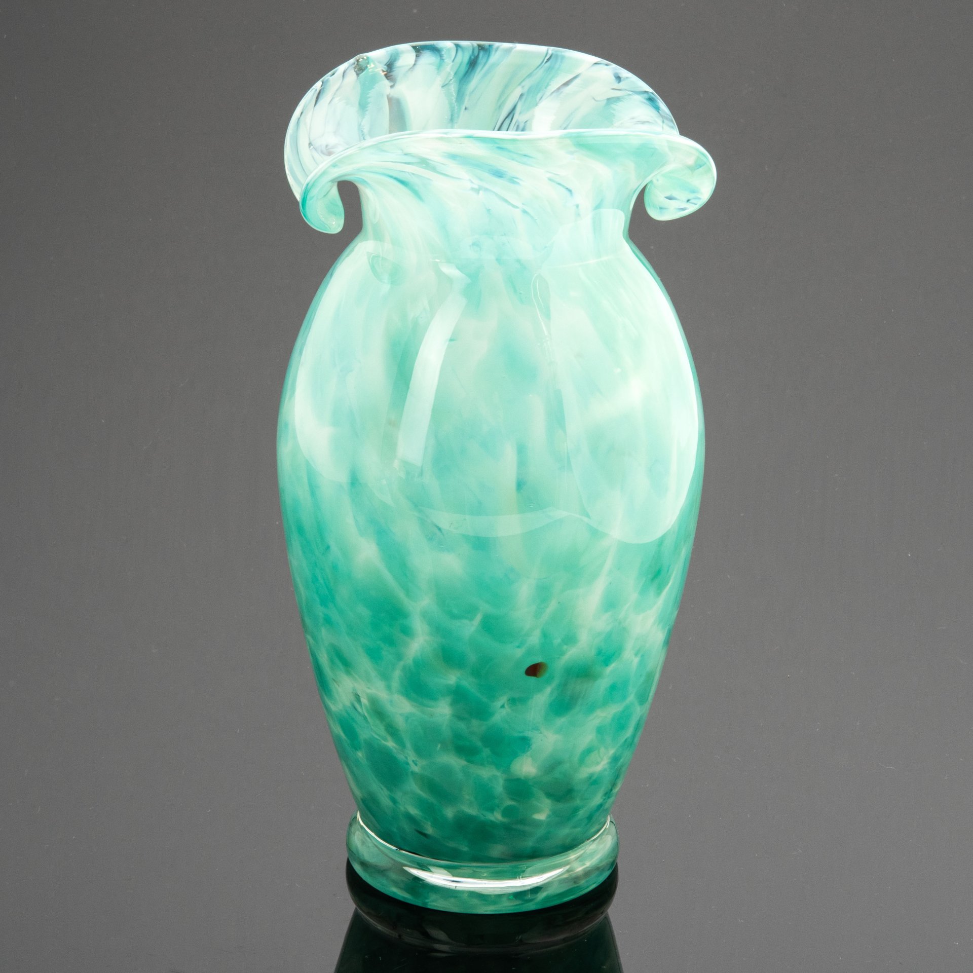 Ваза бирюзового цвета с изогнутой горловиной, цветное стекло ...