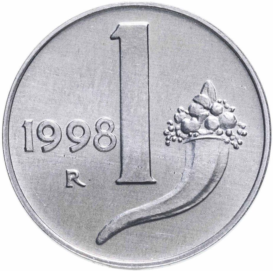 Монета Италия 1 лира 1998 стоимостью 396 руб.