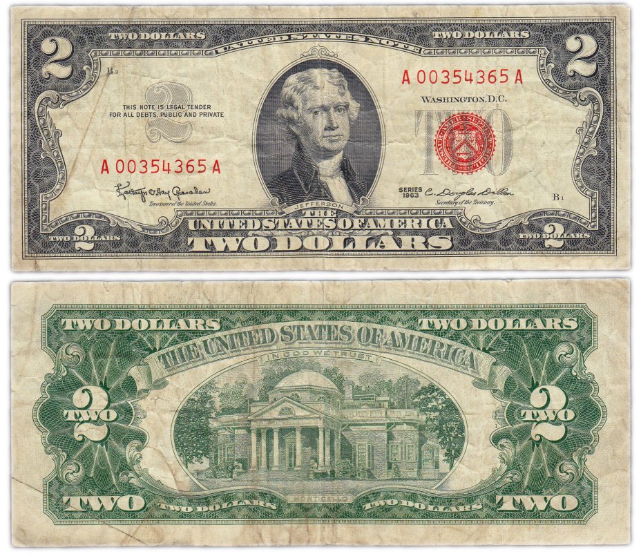 Банкнота США 2 доллара 1963 (Pick 382a) стоимостью 1036 руб.