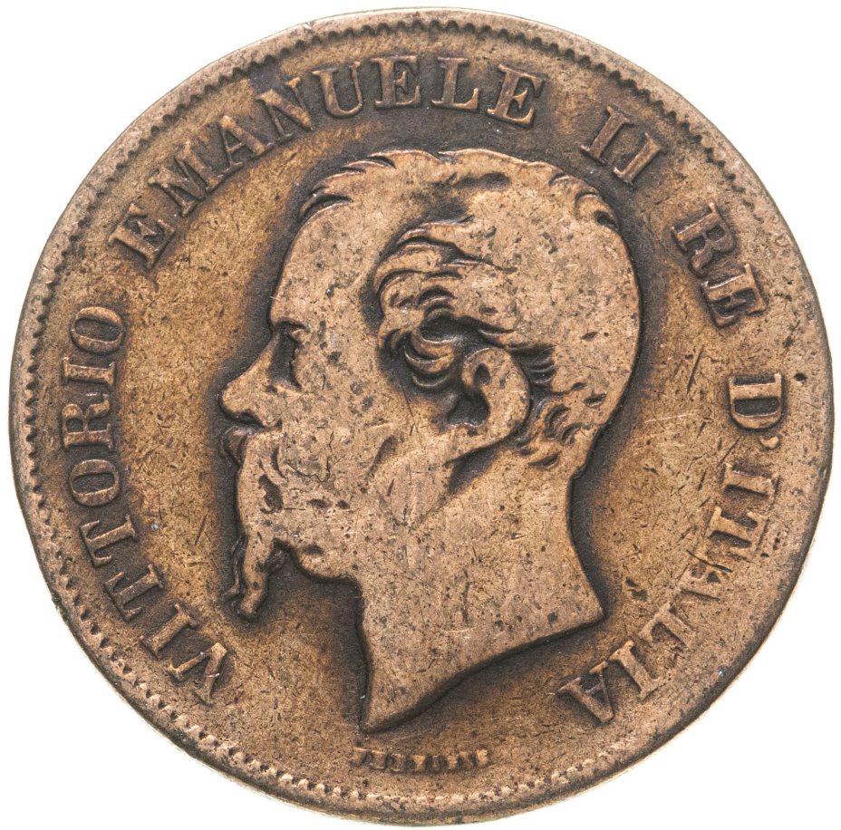 Монета Италия 5 чентезимо (centesimi) 1861N стоимостью 390 руб.