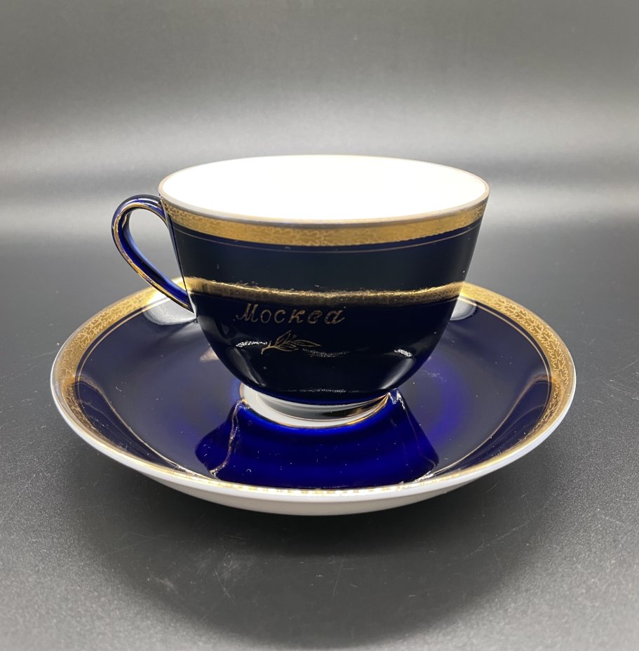 Пара чайная "Москва" с орнаментом в виде дубовых листьев, фарфор ...