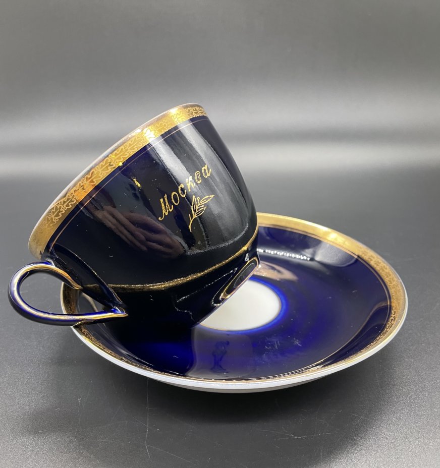 Пара чайная "Москва" с орнаментом в виде дубовых листьев, фарфор ...